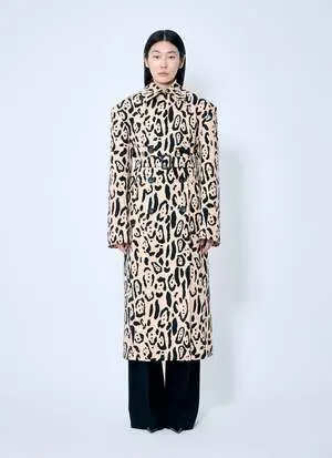 Sportmax Animal Print Cotton Trench Coat - Cream
