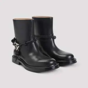 Bottega Veneta Leather James Ankle Boots With Silver Tone Detail - Black