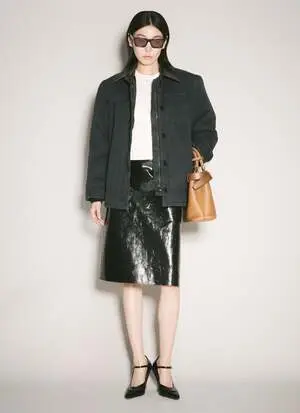 Prada Craquelé Leather Midi Skirt