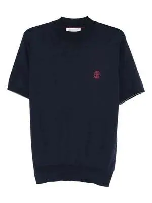 Brunello Cucinelli Mock Neck Short Sleeve Sweater - Multicolor