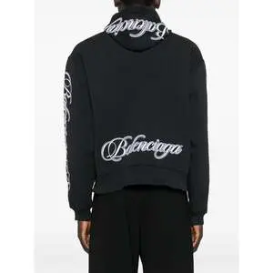 Balenciaga Cotton Drawstring Hoodie - Black