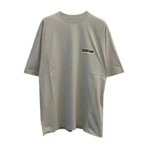 Balenciaga Grey Cotton Logo Detail Crew Neck T-shirt - Gray