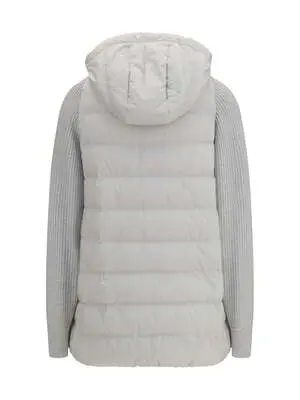 Brunello Cucinelli Padded Zip-up Jacket With Monili Chain Detail - Gray