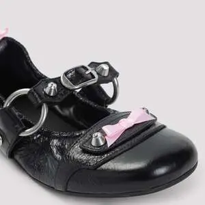 Balenciaga Lamb Leather Embellished Flat Sandals - Black