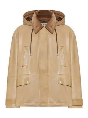 Loewe Short Parka In Lambskin And Cotton - Brown