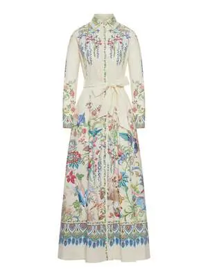 Etro Long Cotton Shirtdress With Floral Print And Belt - Multicolor