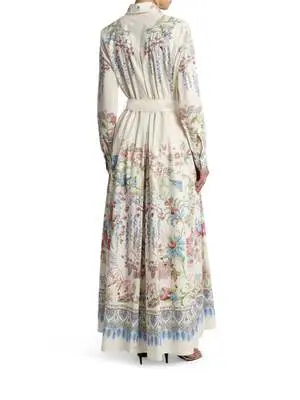 Etro Long Cotton Shirtdress With Floral Print And Belt - Multicolor