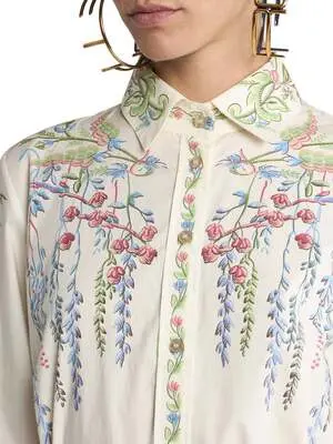 Etro Long Cotton Shirtdress With Floral Print And Belt - Multicolor