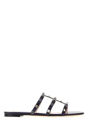 Valentino Garavani Rockstud Leather Flat Sandals - Blue