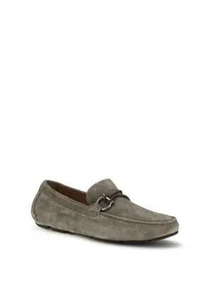 FERRAGAMO Suede Loafers With Gancini Plaque - Gray