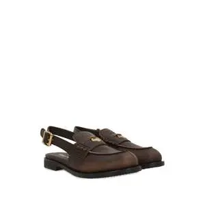 Miu Miu Embossed Logo Detail Loafers - Brown