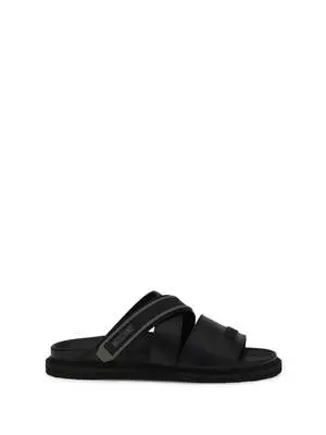Moschino Flat Leather Sandals With Embossed Logo