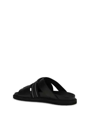 Moschino Flat Leather Sandals With Embossed Logo