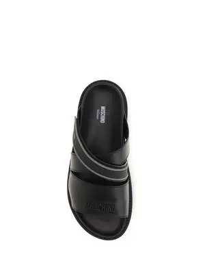Moschino Flat Leather Sandals With Embossed Logo