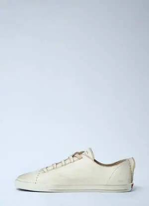 Prada Distressed Leather Lace-up Sneakers - White