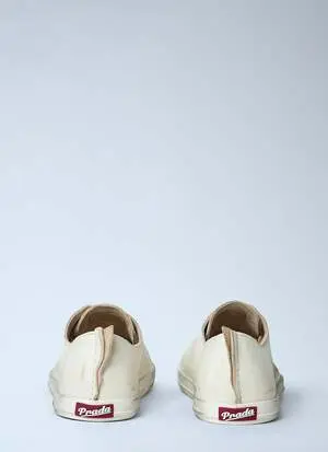Prada Distressed Leather Lace-up Sneakers - White