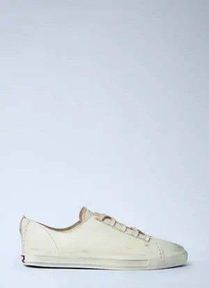 Prada Distressed Leather Lace-up Sneakers - White