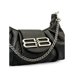 Balenciaga Lambskin Gathered Shoulder Bag With Silver-tone Hardware