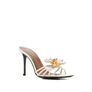 GIUSEPPE ZANOTTI Open Toe Stiletto Heel Sandals With Floral Detail - Cream