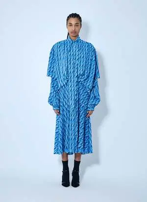 Balenciaga Double Sleeve Pleated Dress - Blue