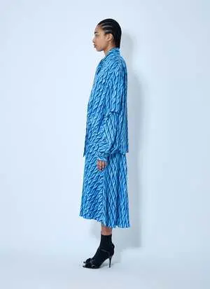 Balenciaga Double Sleeve Pleated Dress - Blue