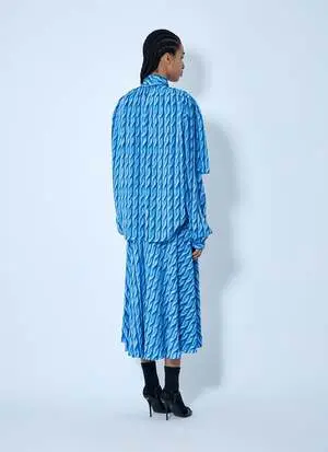 Balenciaga Double Sleeve Pleated Dress - Blue