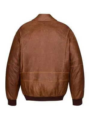 Saint Laurent Padded Bomber Jacket In Glossy Hammered Lambskin - Tan