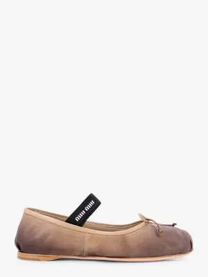 Miu Miu Leather Ballerinas With Logo Elastic Band - Multicolor