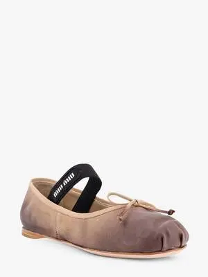 Miu Miu Leather Ballerinas With Logo Elastic Band - Multicolor