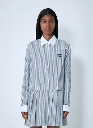 Miu Miu Striped Pleated Cotton Poplin Dress