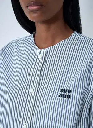 Miu Miu Striped Pleated Cotton Poplin Dress