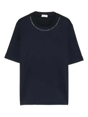Brunello Cucinelli Cotton T-shirt With Embellished Neckline - Multicolor