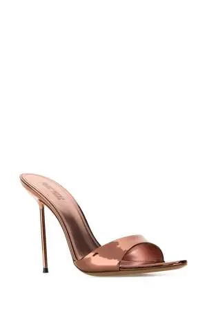 Paris Texas Bronze Leather Lidia Mules - Silver