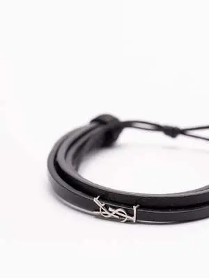 Saint Laurent Leather Logo Bracelet