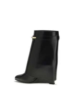 Givenchy Leather Shark Silhouette Wedge Boots - Black