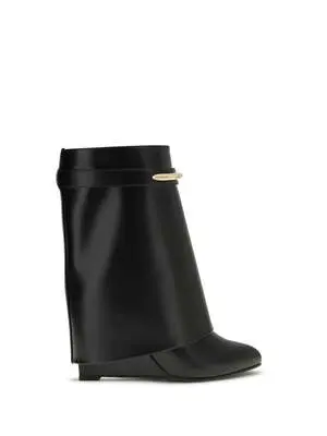 Givenchy Leather Shark Silhouette Wedge Boots - Black