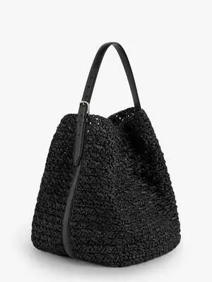 TOTEME Raffia Shoulder Bag With Buckle Detail - Black