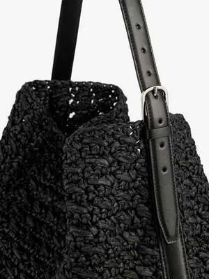 TOTEME Raffia Shoulder Bag With Buckle Detail - Black