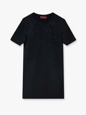 Gucci GUCCI Short Sleeve Wool Dress With GG Crystals Multicolor