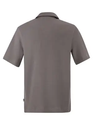 BOSS Textured Cotton Polo Shirt With Open Collar - Gray