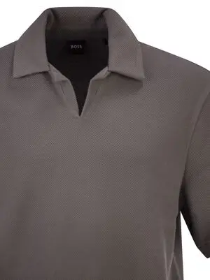 BOSS Textured Cotton Polo Shirt With Open Collar - Gray