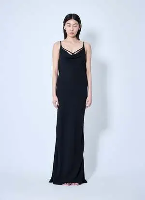 MUGLER Crepe Maxi Dress With Buckled Rear Construction - Black