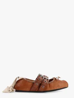 Miu Miu Leather Ballerinas With Buckled Straps And Ribbon Fastening - Multicolor