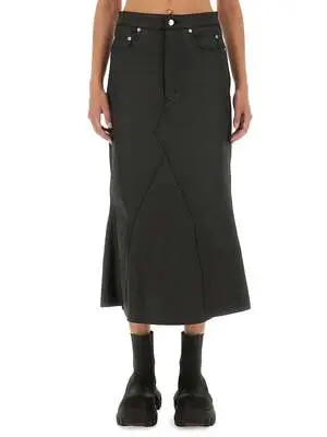 Rick Owens Denim Midi Skirt - Black
