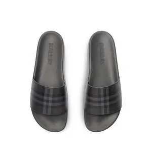 Burberry Check Pattern Crossover Strap Sandals - Black