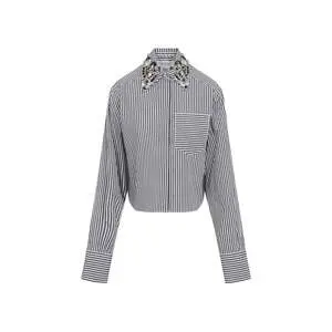 Sportmax Quagga Embellished Striped Cropped Shirt