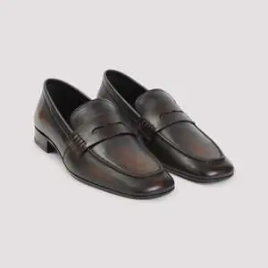 Dries Van Noten Calf Leather Loafers With Aged Effect - Multicolor
