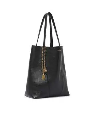 Chloé Spin Tote Bag In Black Leather - Multicolor