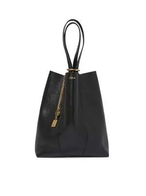 Chloé Spin Tote Bag In Black Leather - Multicolor