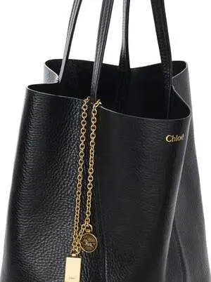 Chloé Spin Tote Bag In Black Leather - Multicolor
